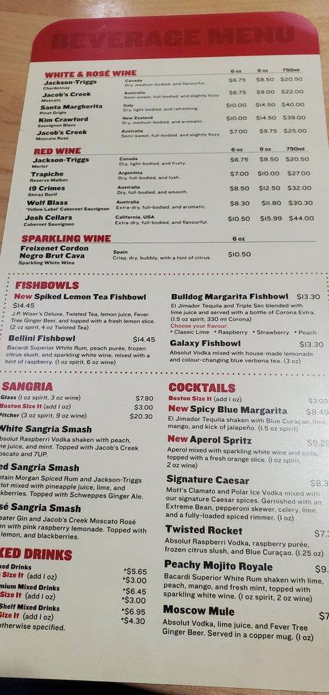 Menu at Boston Pizza pizzeria, Stettler, 50 Ave