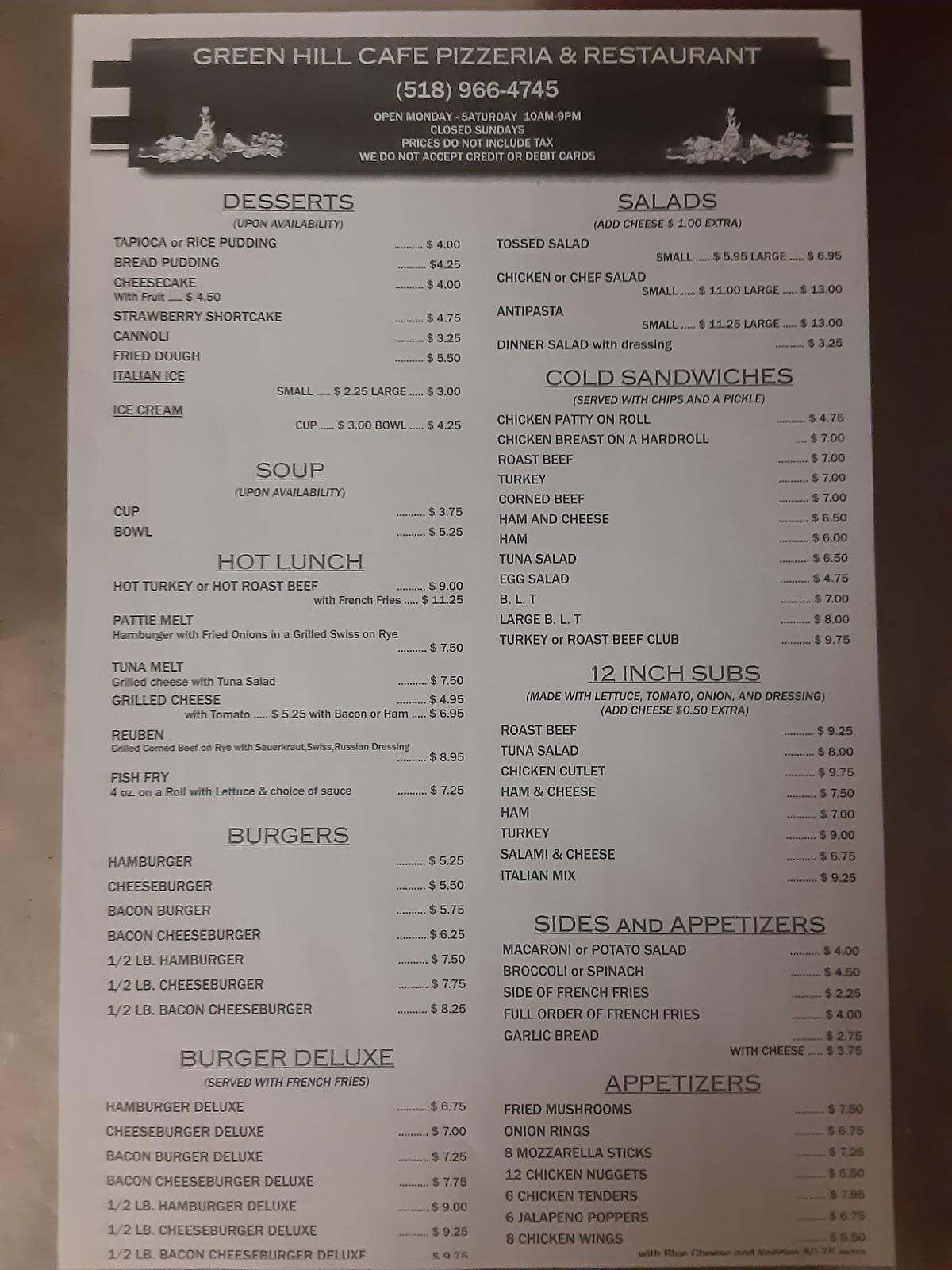 Menu at Green Hill Cafe Pizzeria And Restaurant, Greenville, NY-81