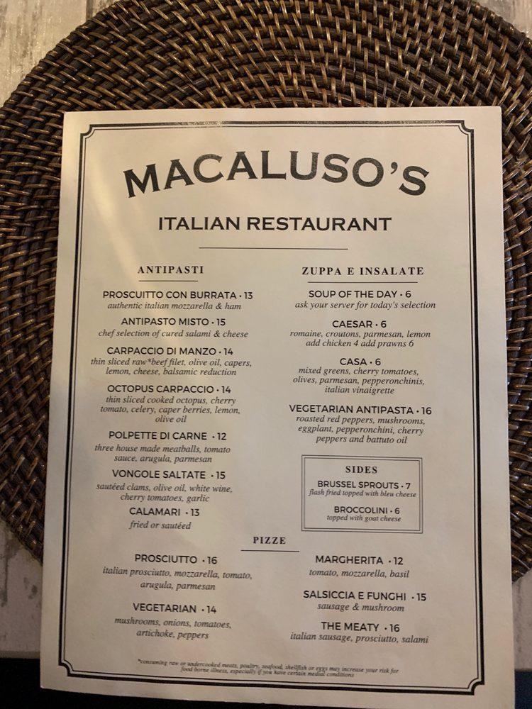 Menu at Macaluso's Italian Restaurant, Ruston, N Pearl St