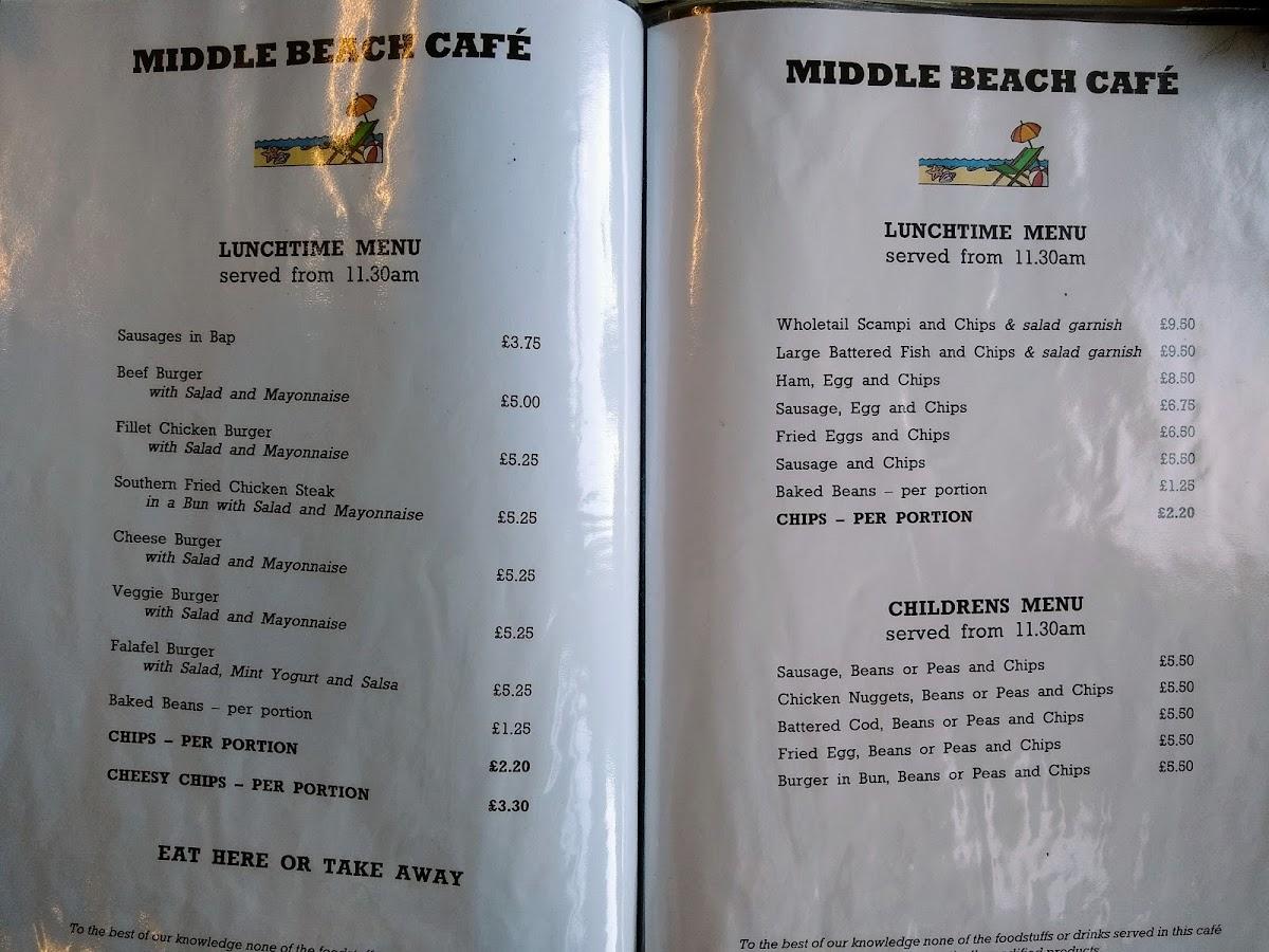 Menu at Middle Beach Cafe, Swanage