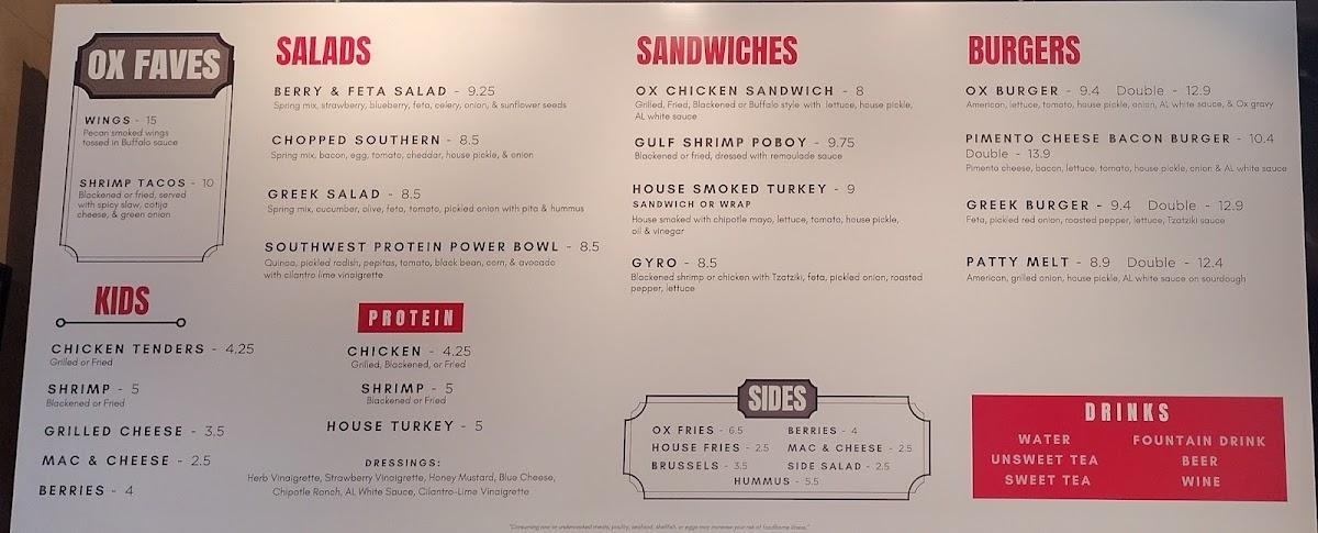 Menu at Ox Kitchen restaurant, Fairhope