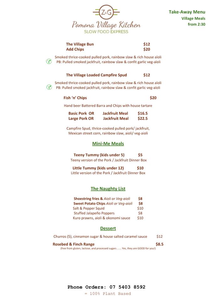 Menu at Pomona Village Kitchen restaurant, Pomona