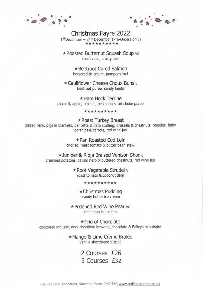 Menu at The Red Lion Sturmer pub & bar, Haverhill, Red Lion