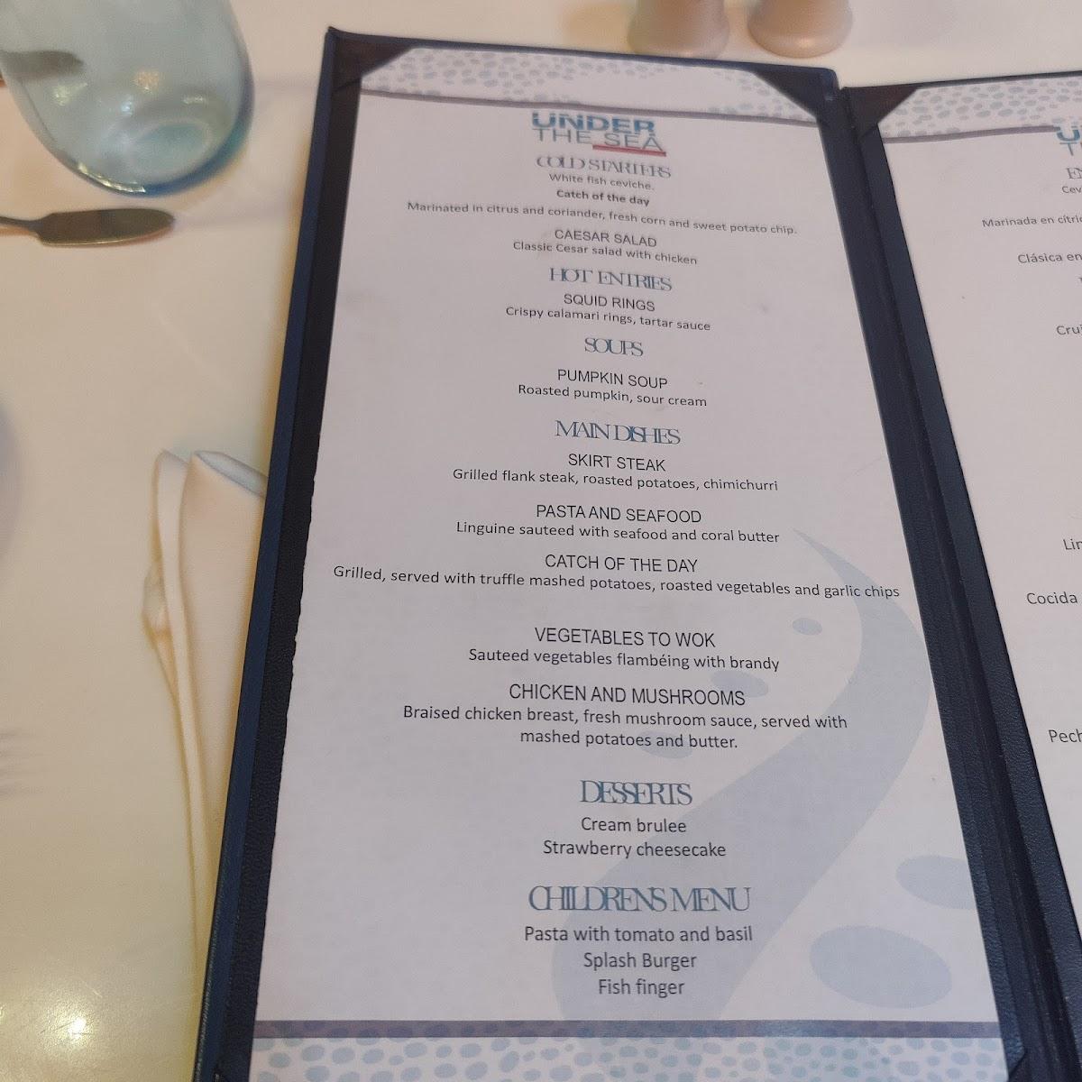 Menu at Under The Sea Internation Cusine restaurant, Punta Cana