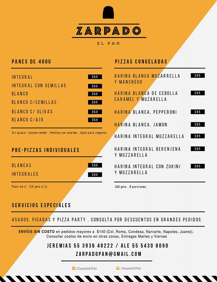 Menu at Zarpado El Pan, Ciudad López Mateos
