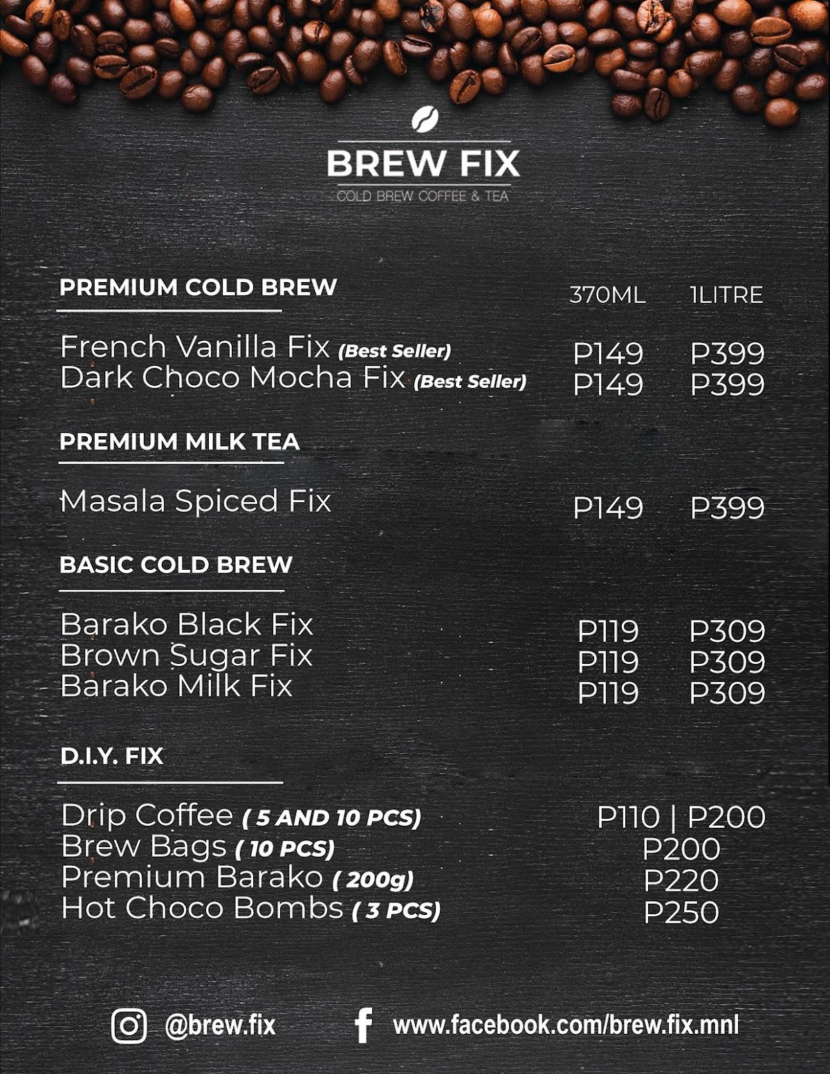 Menu at Brew Fix, Manila
