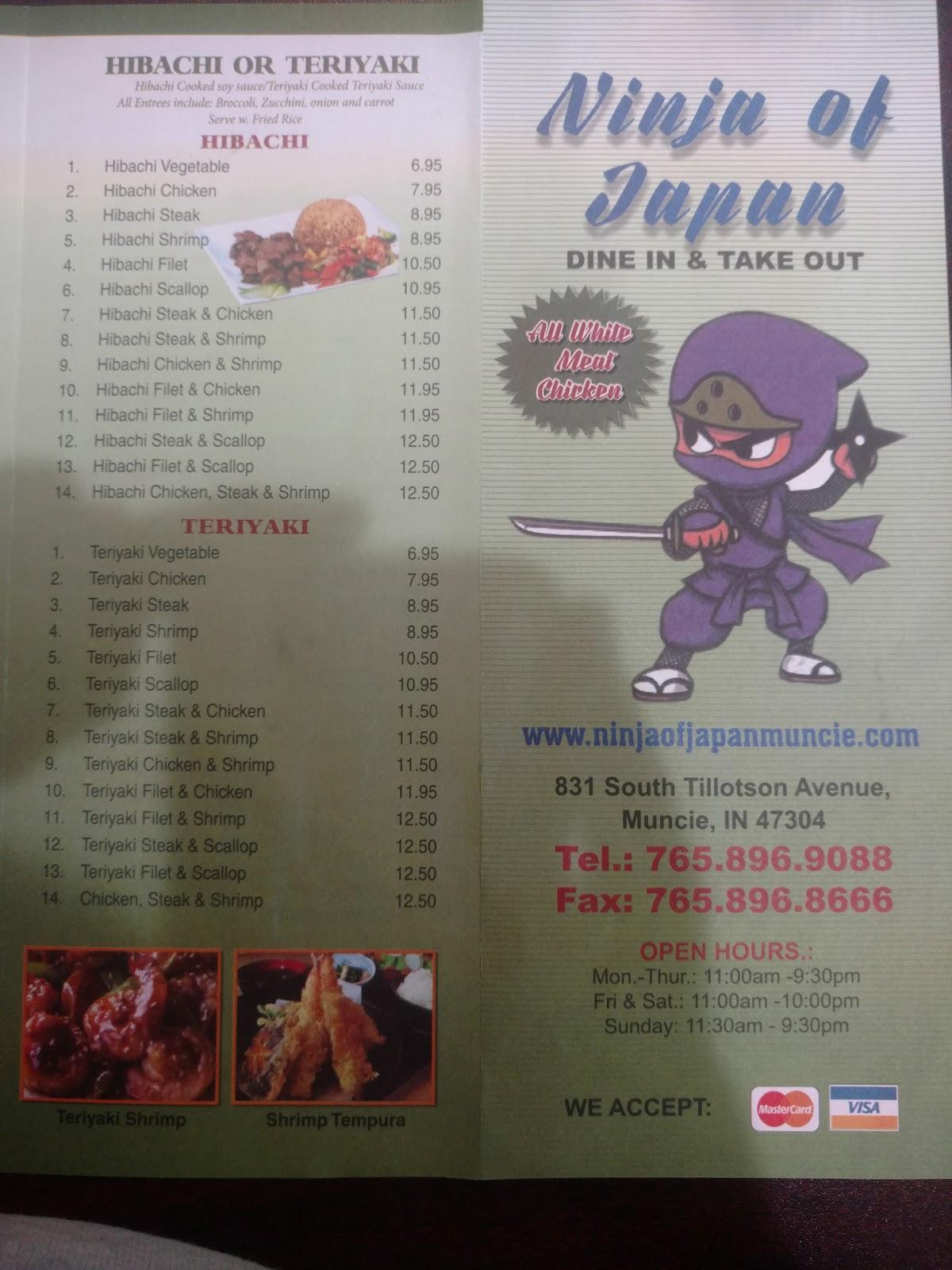 Menu at NINJA OF JAPAN desserts, Muncie