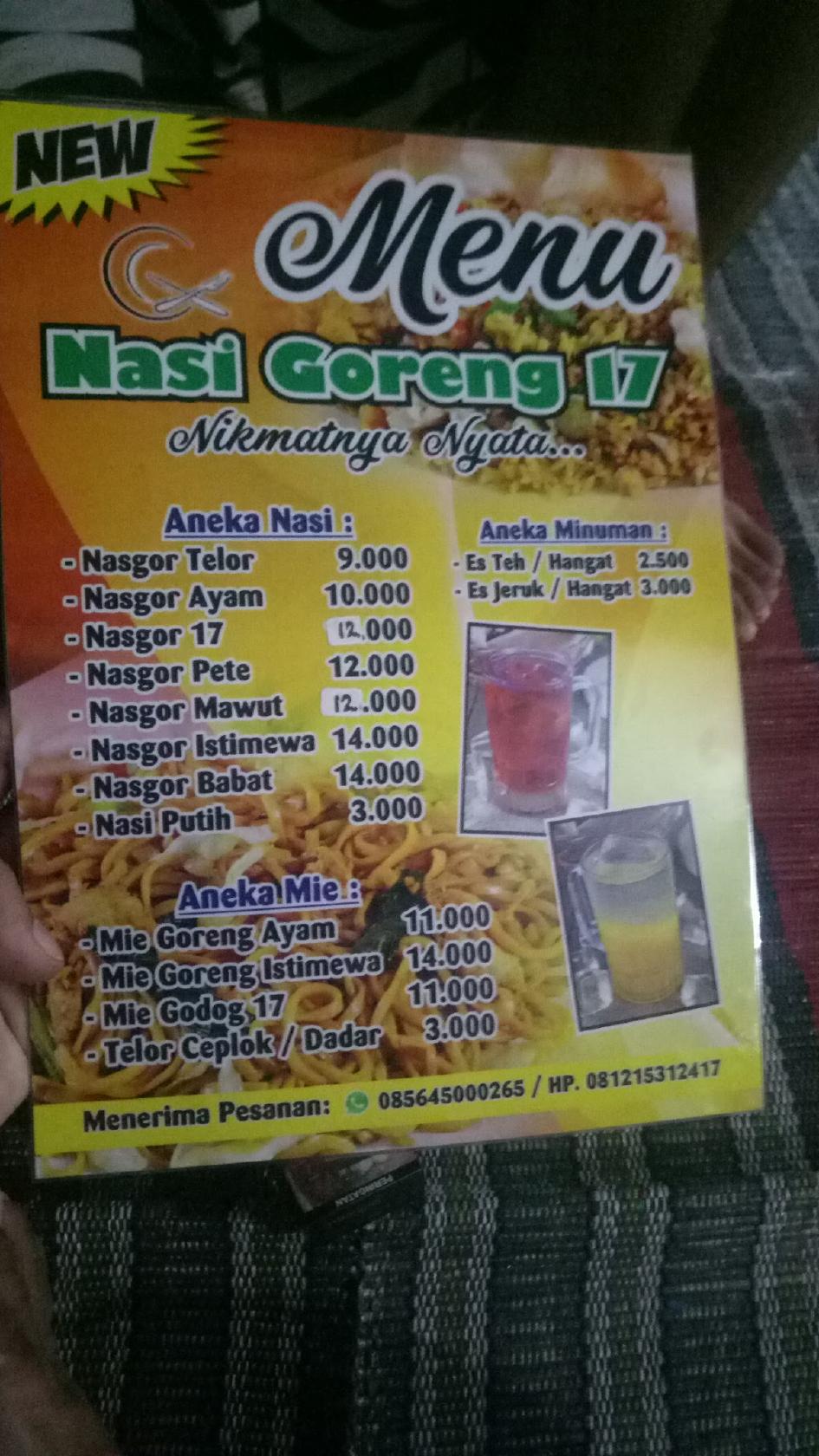 Menu at Nasi goreng 17 restaurant, Blora