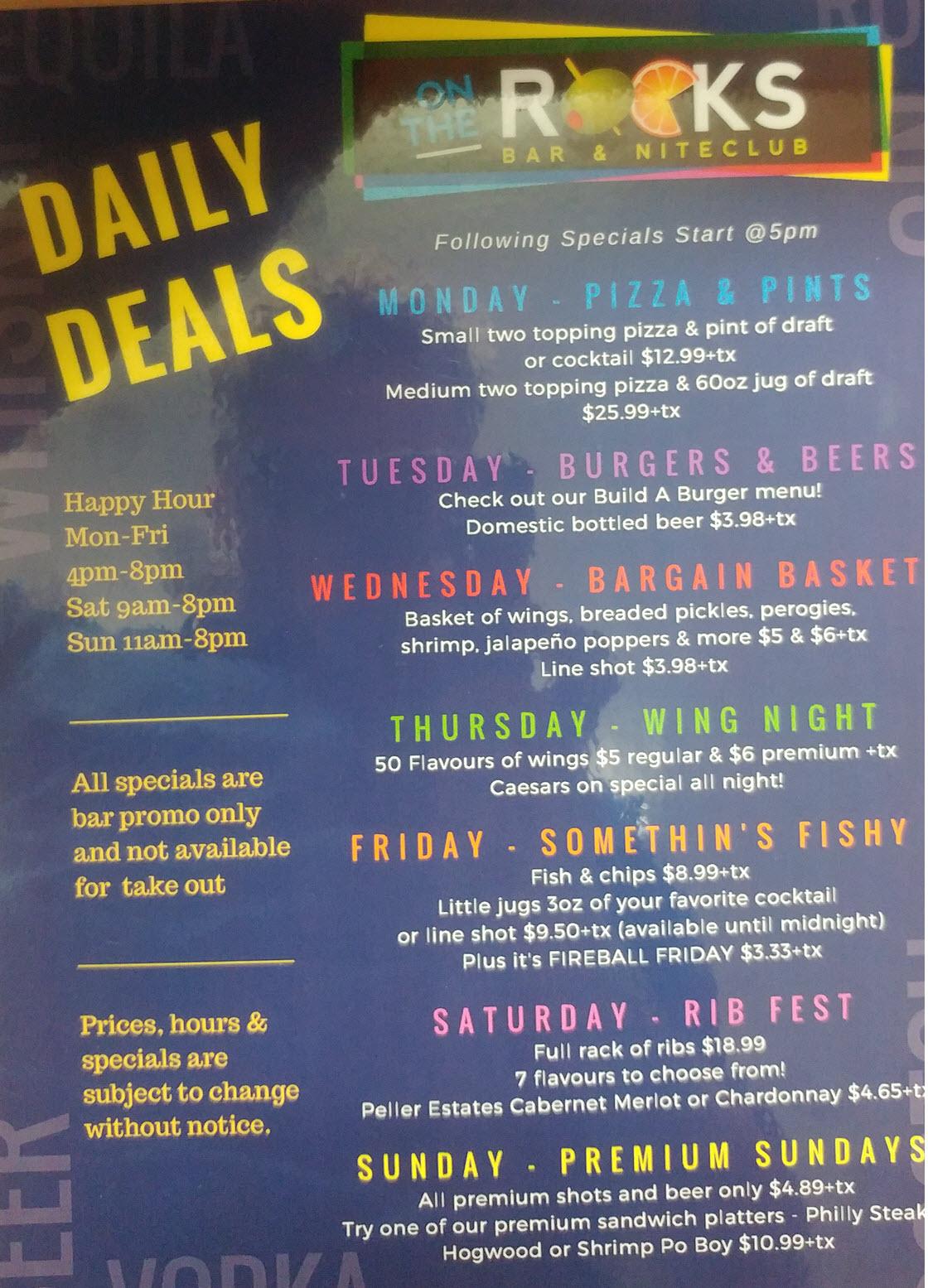 Menu at On The Rocks Bar & Niteclub, Selkirk