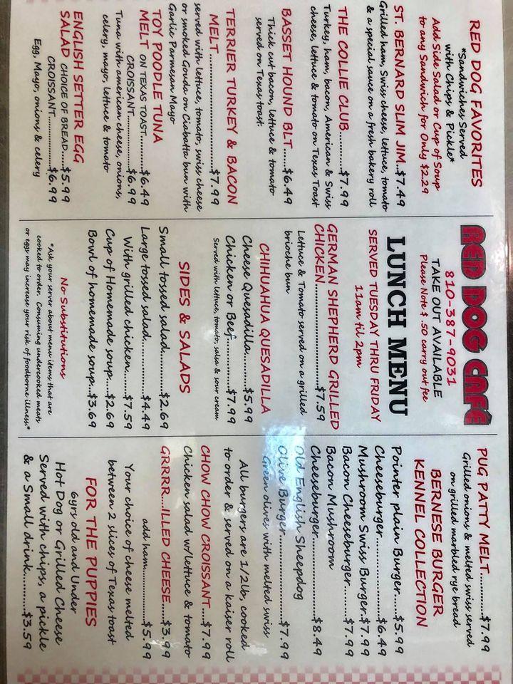 Menu at Red Dog Cafe, Yale