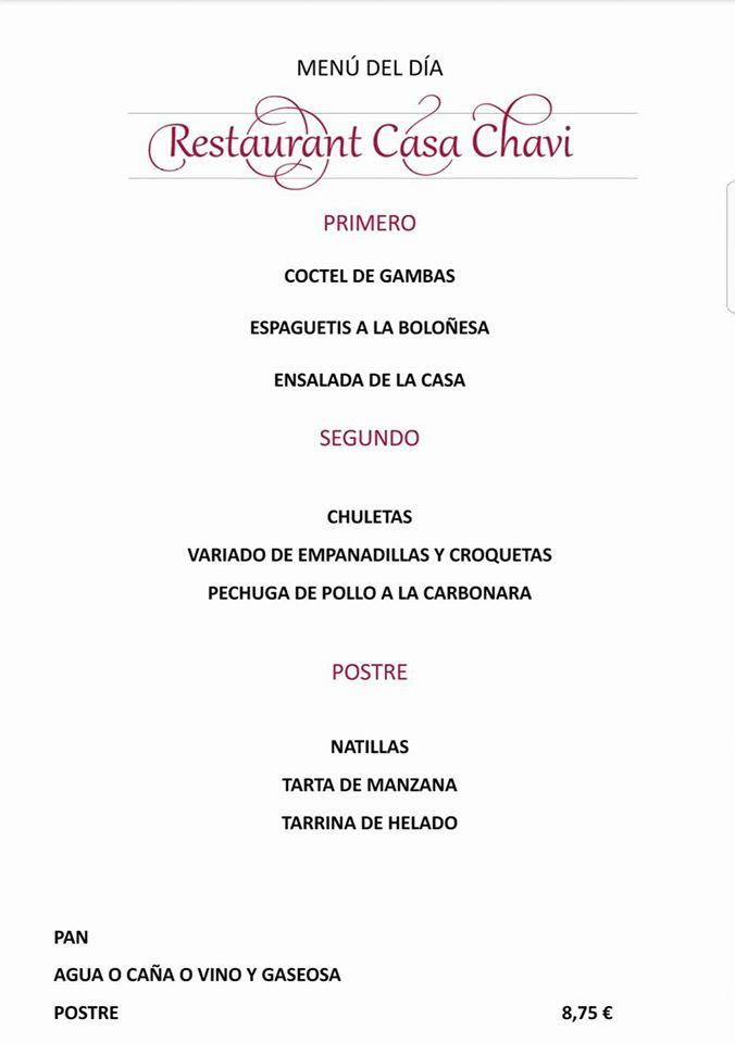 Menu at Restaurante Casa Chavi, Barcelona