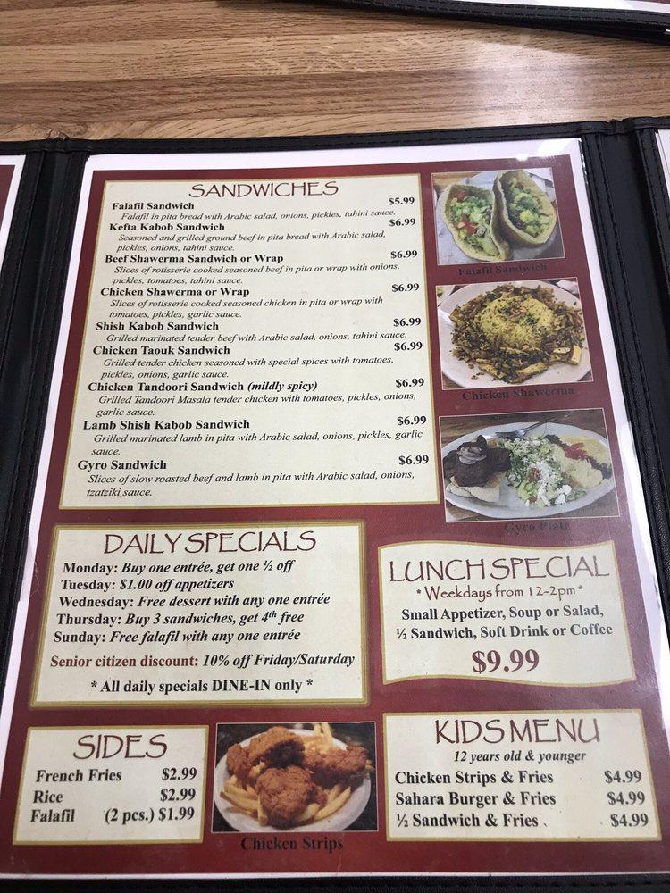 Menu at Sahara Palace Mediterranean Restaurant, Rockford, E State St