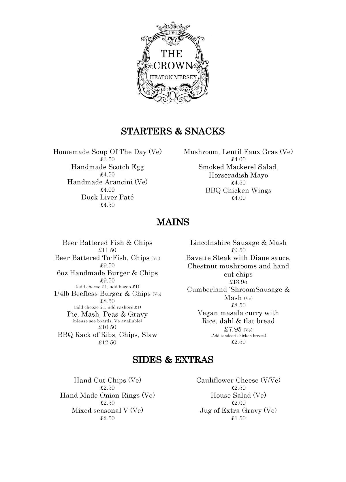 Menu at The Crown, Heaton Mersey pub & bar, Stockport, 6 Vale Cl
