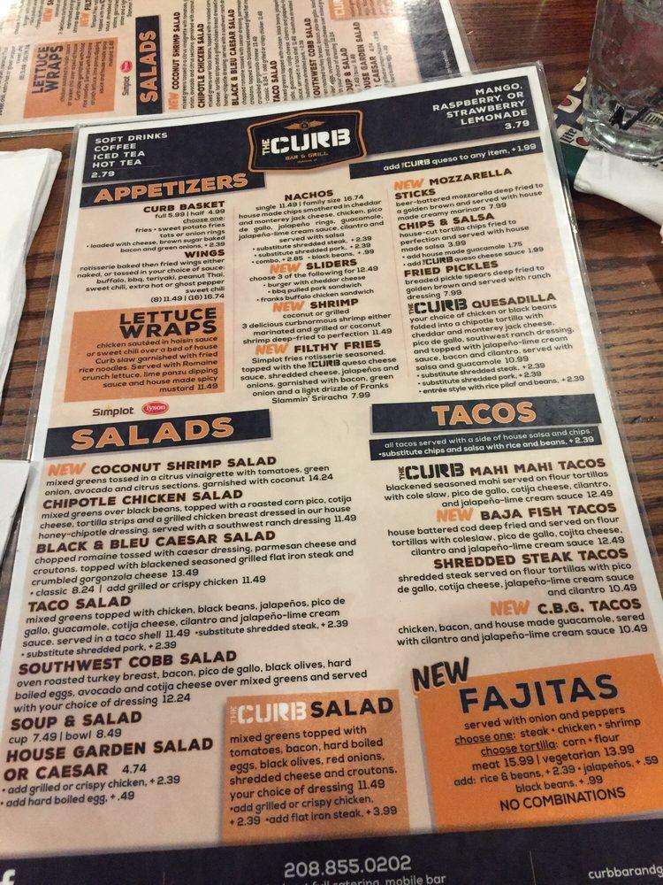 Menu at The Curb Bar and Grill, Meridian, S Meridian Rd #100