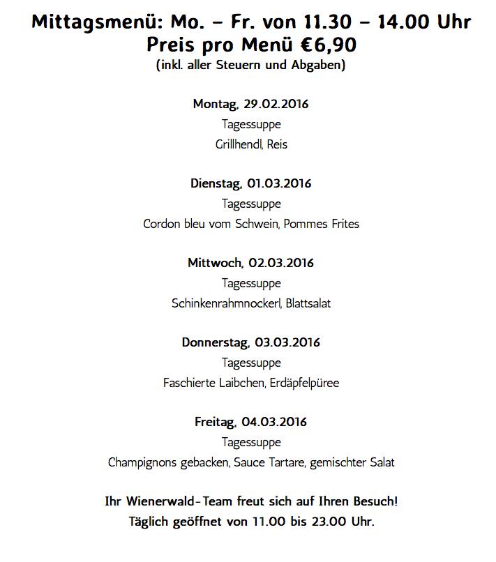 Speisekarte von Wienerwald fast Food, Wien, St.-Anna-Hof