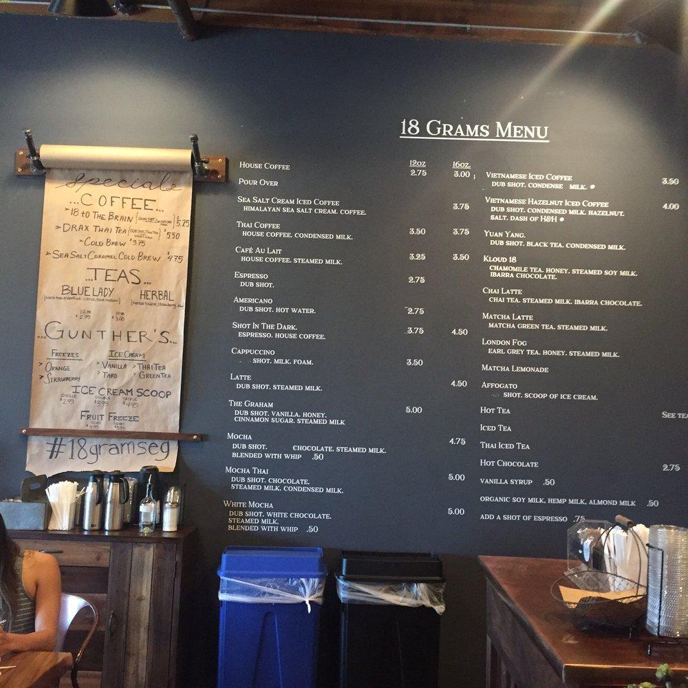Menu at 18 Grams Coffee & Tea cafe, Elk Grove