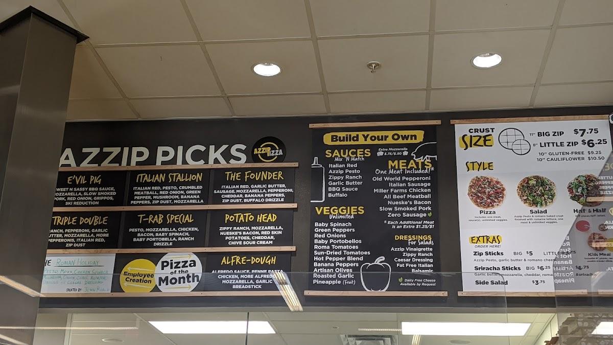 Menu at Azzip Pizza pizzeria, Terre Haute
