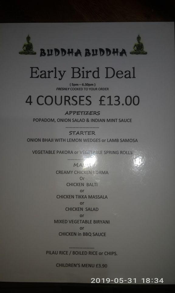 Menu at Buddha Buddha restaurant, Tenby