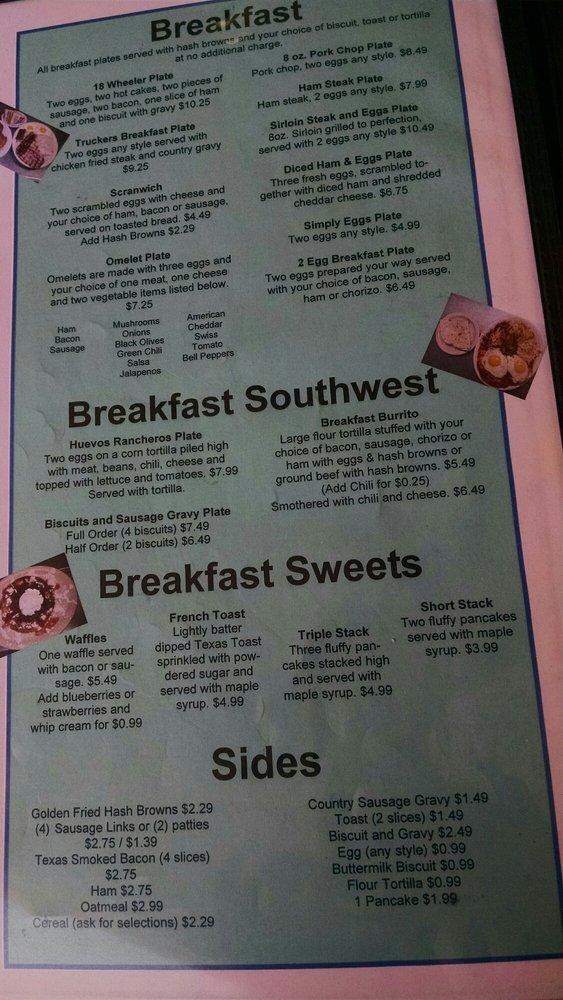 Menu at Crane Cafe, Lemitar
