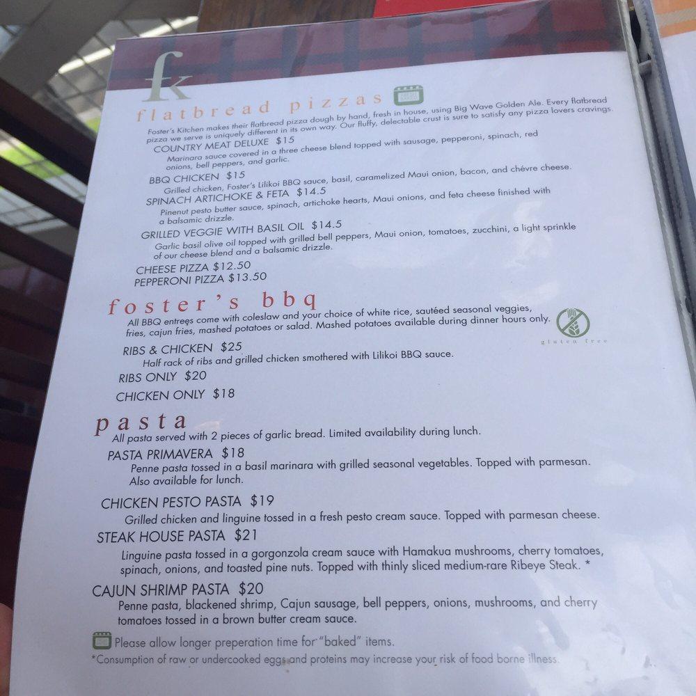 Menu at Foster's Kitchen Kona pub & bar, Kailua-Kona