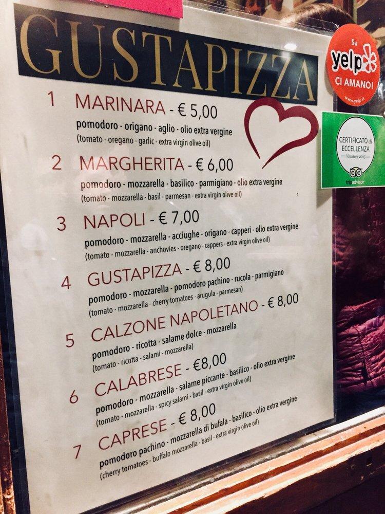 Menu da Gustapizza pizzeria, Firenze