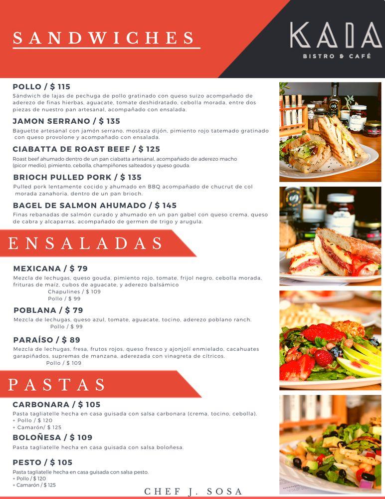 Menu at KAIA BISTRO & CAFE, Monterrey