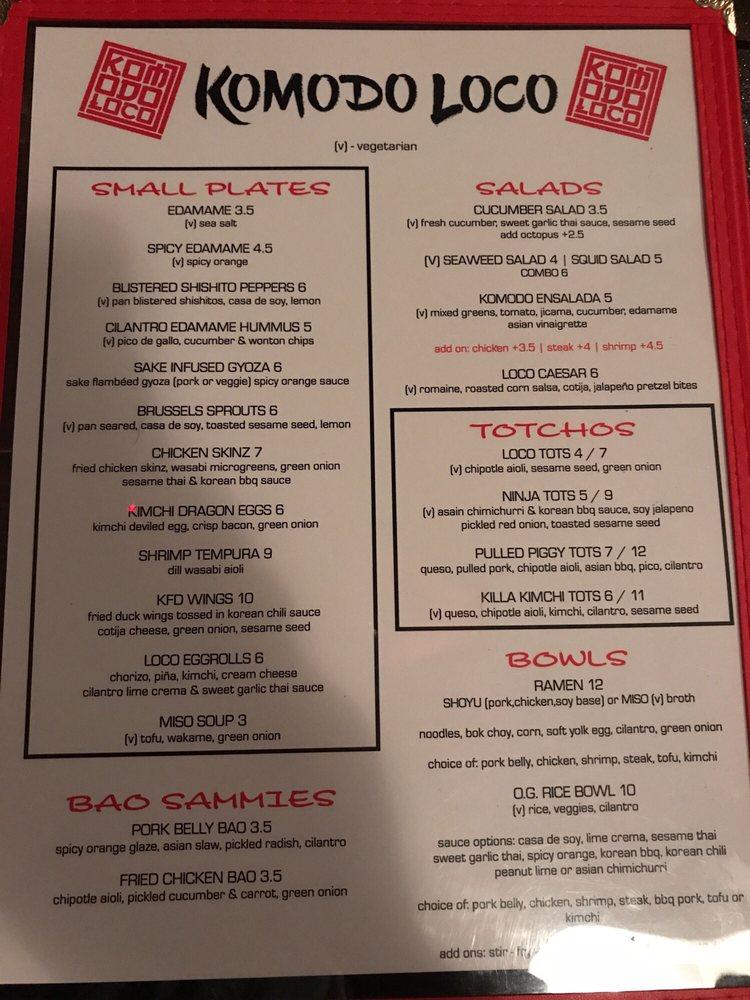Menu at Komodo Loco restaurant, Denton