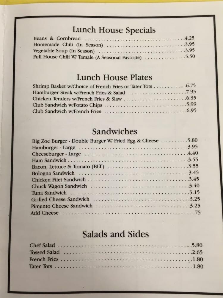 Menu at Lunch House restaurant, Knoxville, Holston Dr