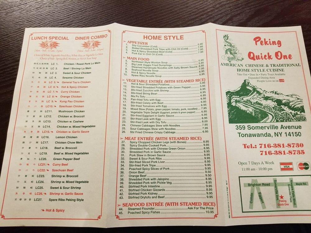 Menu at Peking Quick One Chinese Cuisine restaurant, Tonawanda