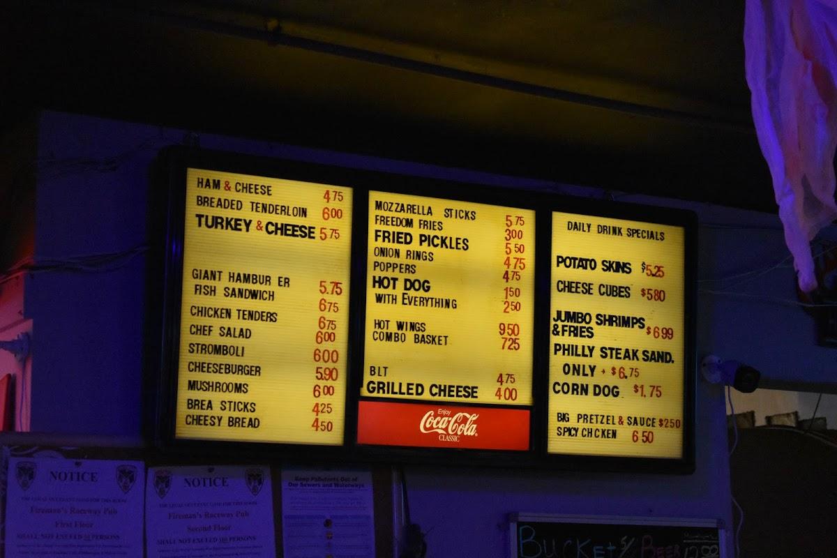 Menu at Raceway Pub, Indianapolis
