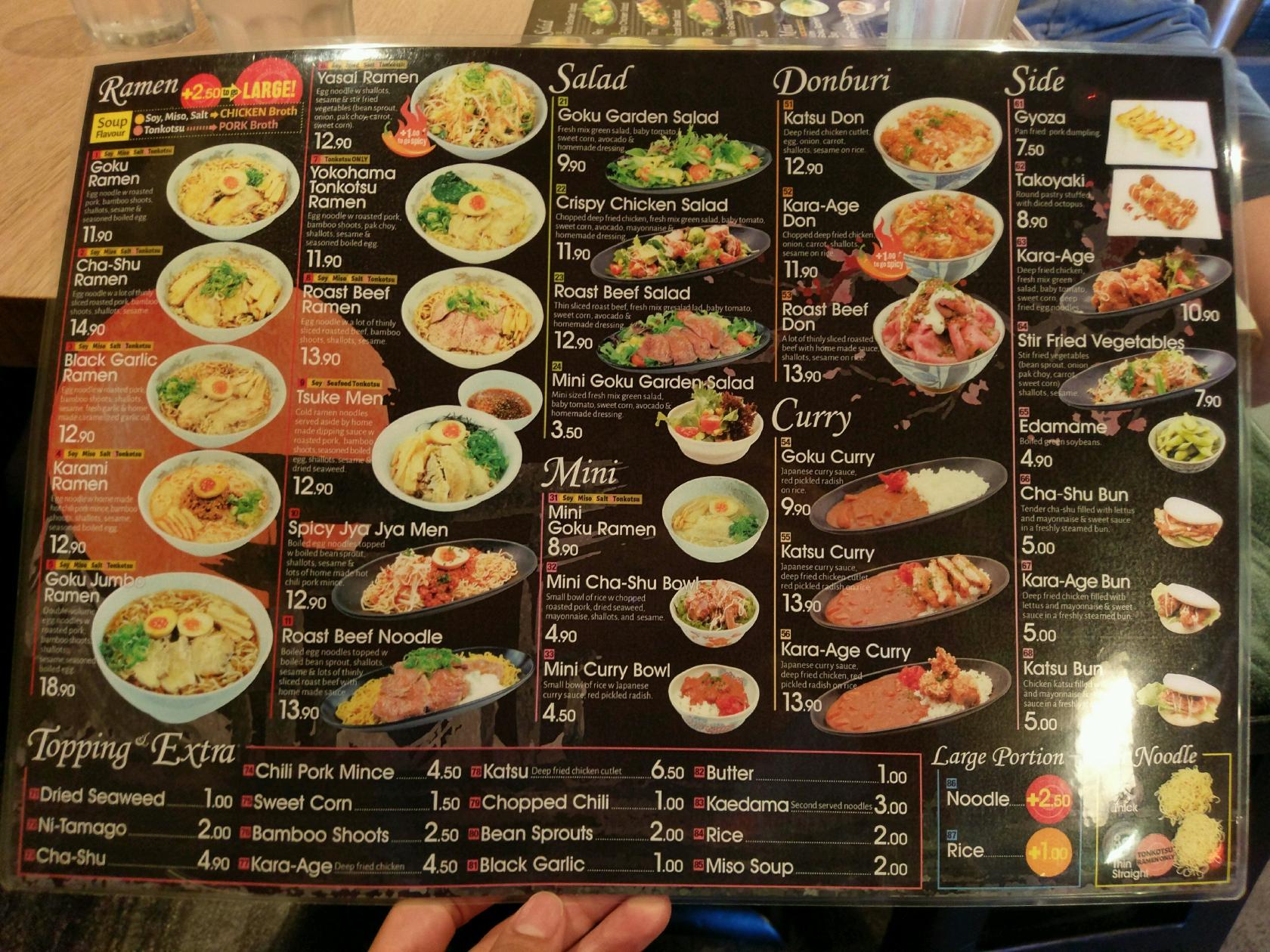 Menu at Ramen Goku restaurant, Glebe