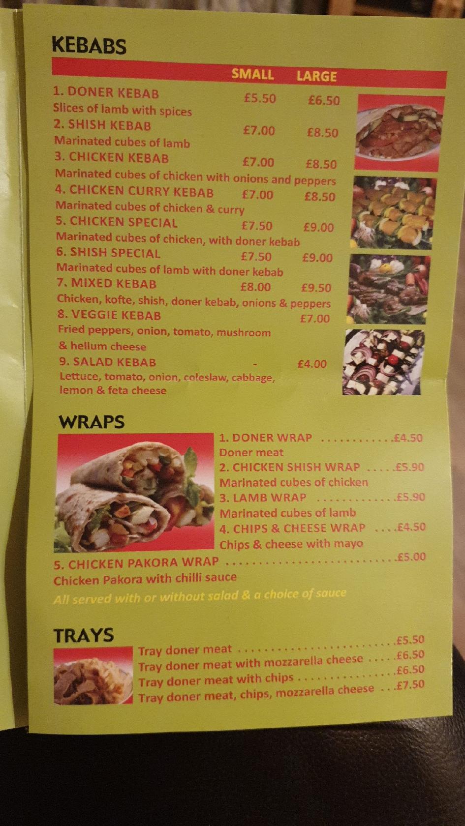 Menu at Starfish Takeaway fast food, Newton Stewart