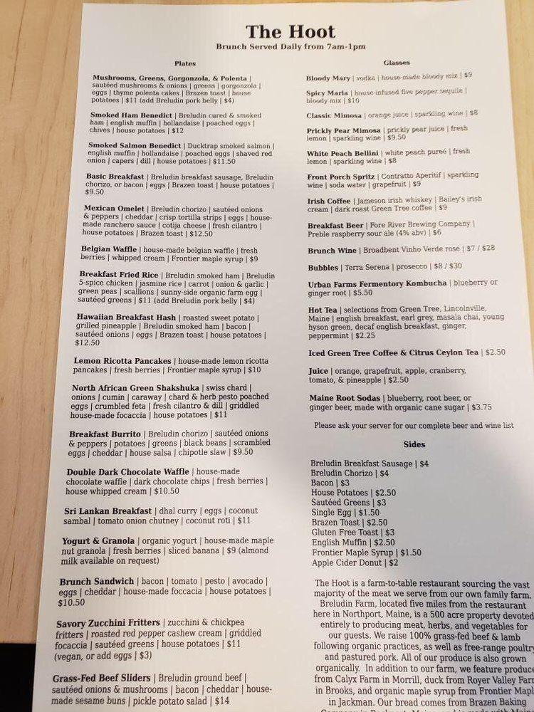 Menu at The Hoot pub & bar, Northport