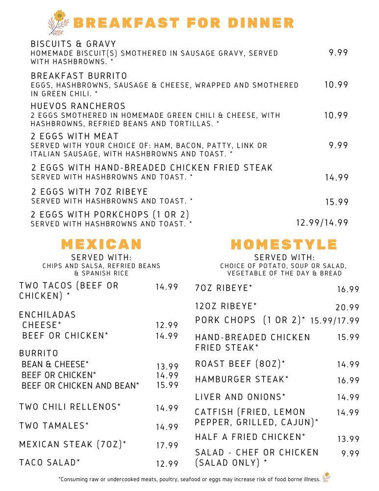 Menu at Two Sisters cafe, Florence