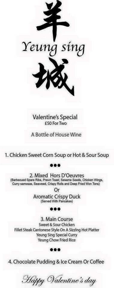 Menu at Yeung Sing Takeaway restaurant, Llandudno