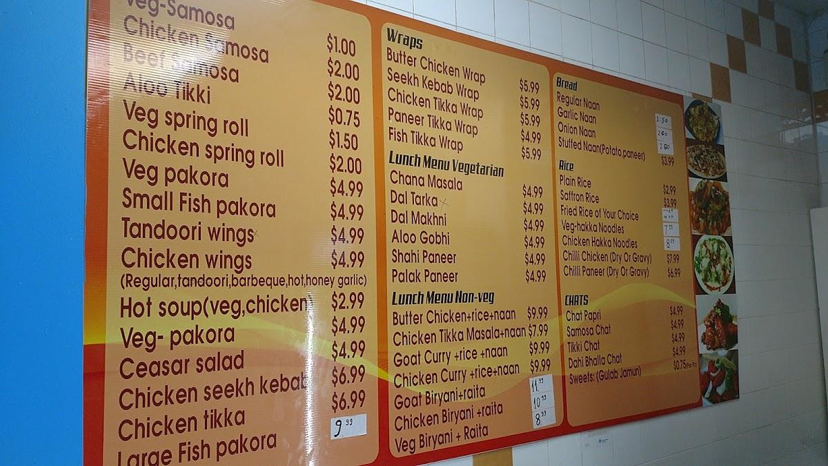 Menu at Aroma East Indian Cuisine restaurant, Edmonton