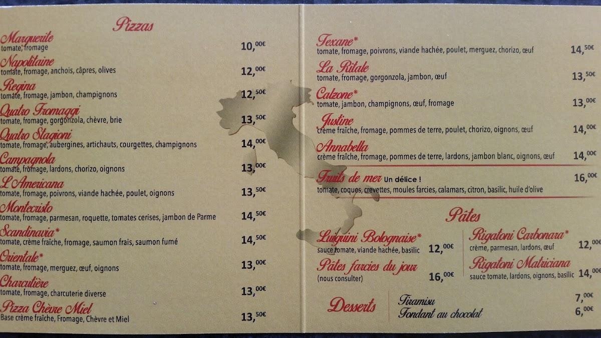 Menu at Le Monte Cristo pizzeria, Coubert