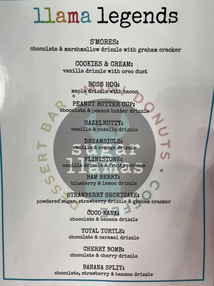 Menu at Sugar Llamas restaurant, Tulsa, S Mingo Rd