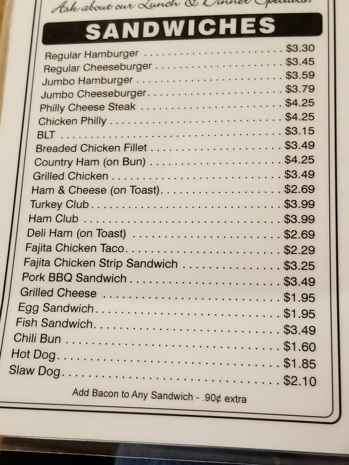 Menu at Teddy's Restaurant, Nickelsville
