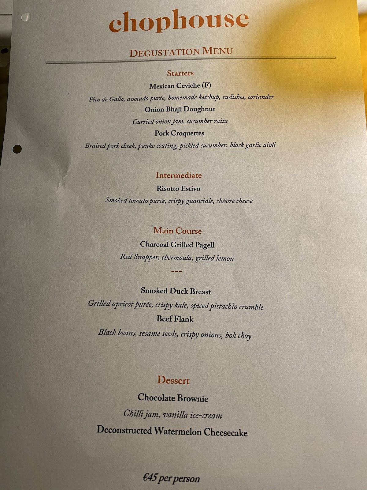 Speisekarte von Chophouse restaurant, Sliema