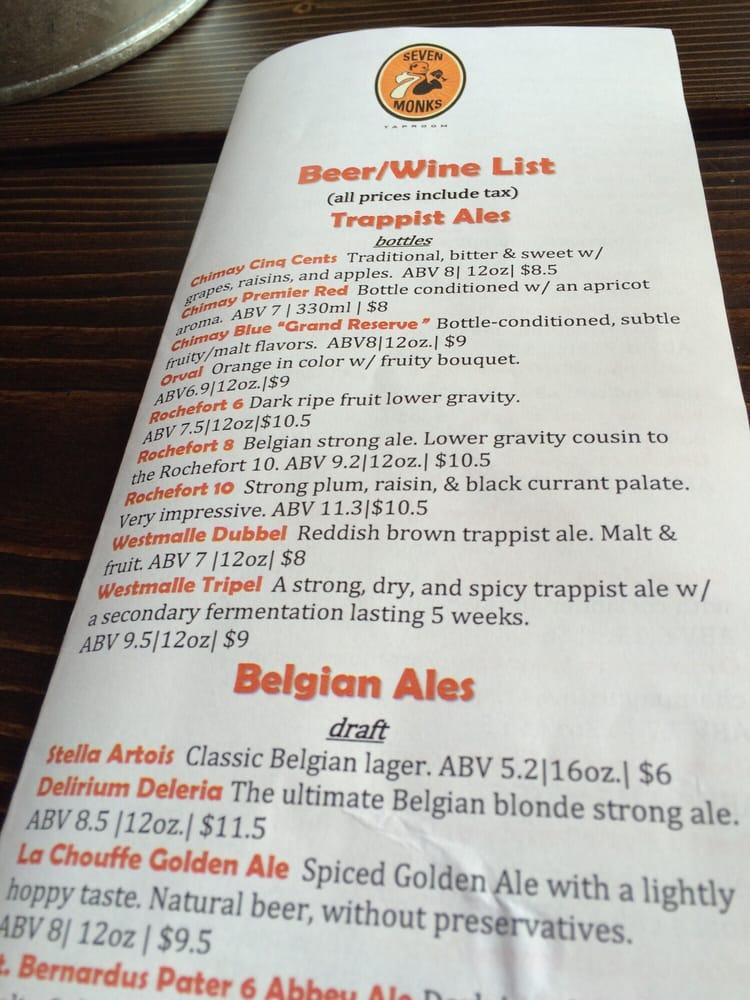 Menu at 7 Monks Taproom pub & bar, Traverse City