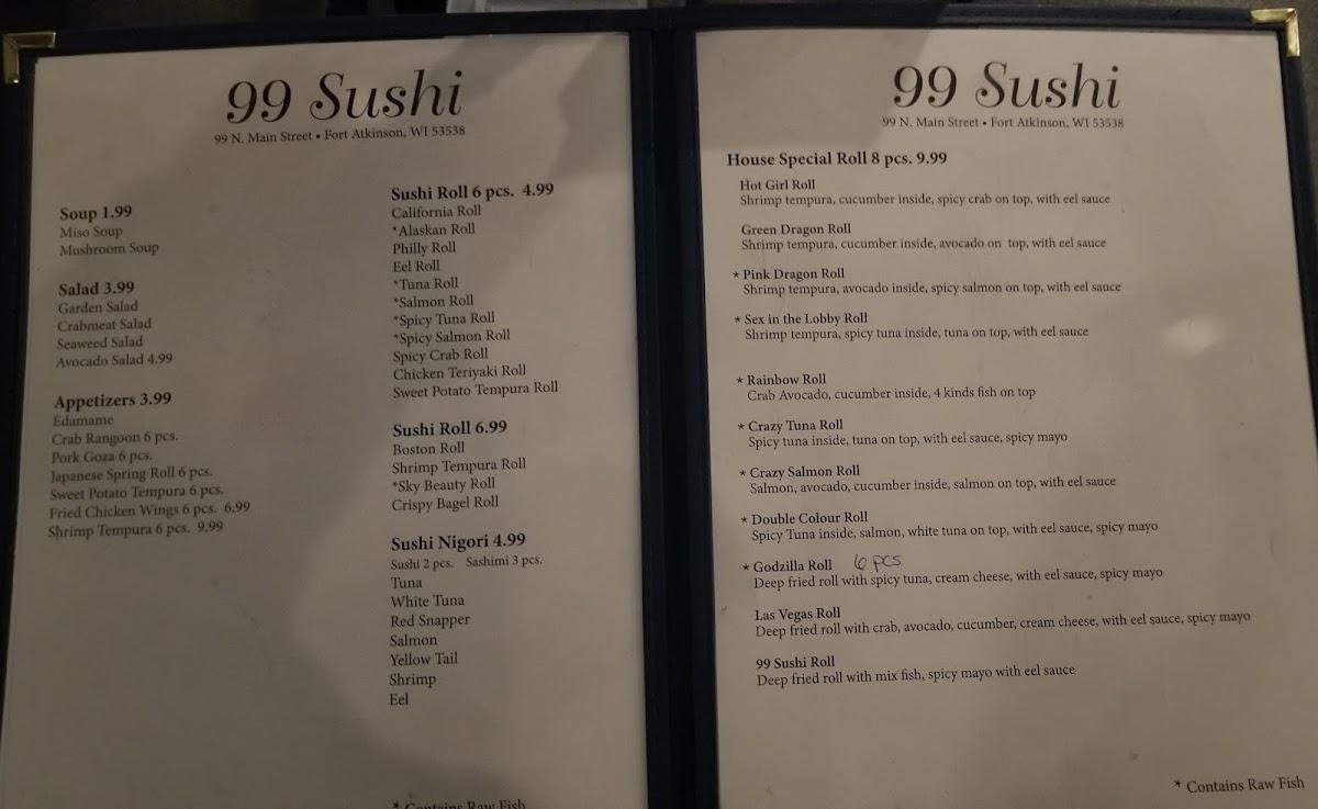 Carta del restaurante 99 sushi, Fort Atkinson