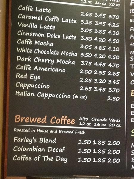 Menu at Farley's Artisan Gelato & Coffee Roasters desserts, Lancaster