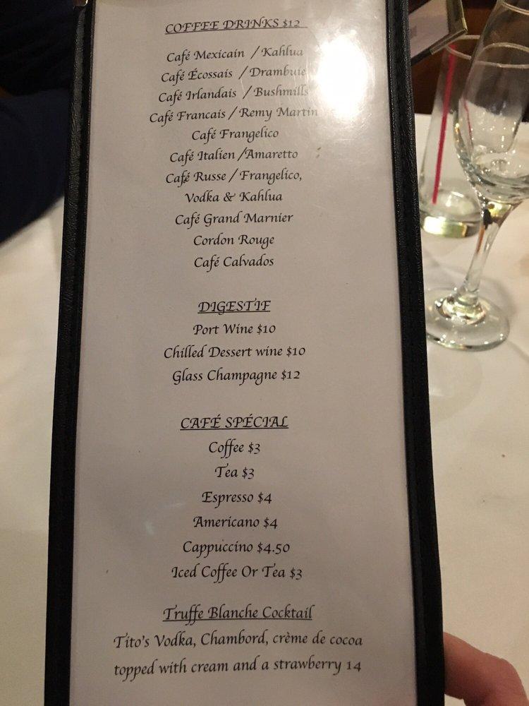 Menu at Le Rivage restaurant, West New York