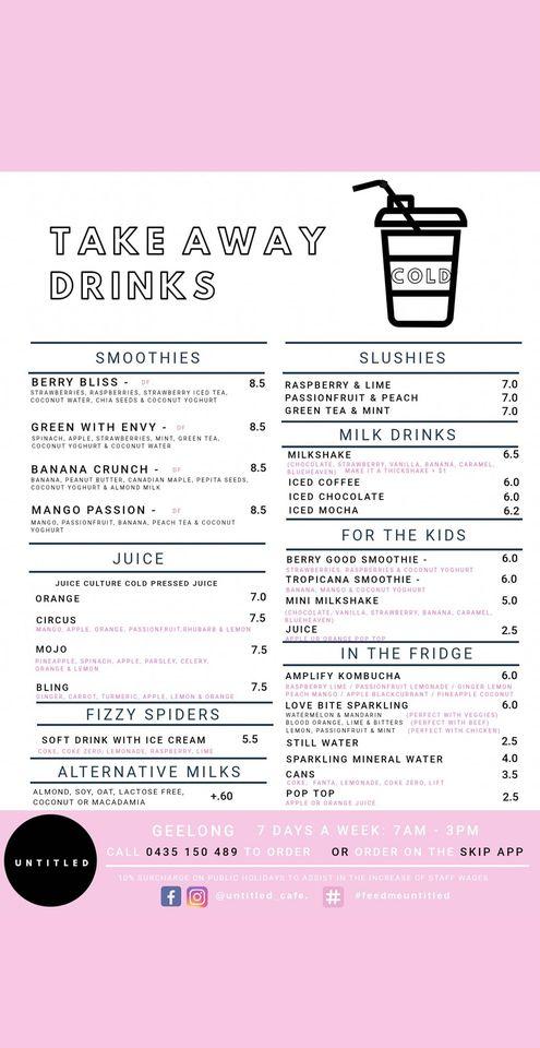 Menu at Untitled Cafe - Geelong, Geelong
