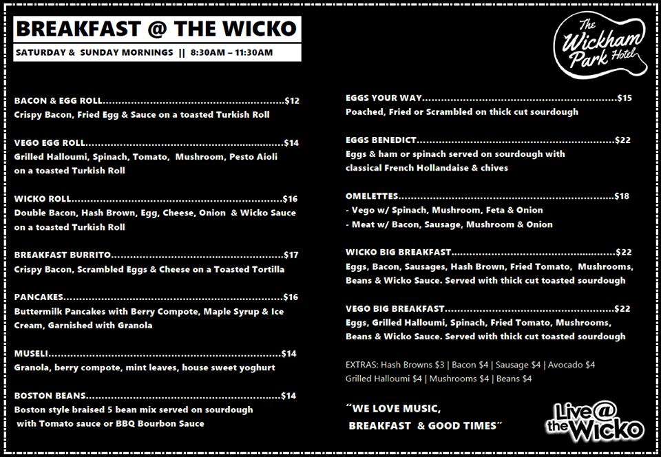 Menu at Wickham Park Hotel pub & bar, Islington