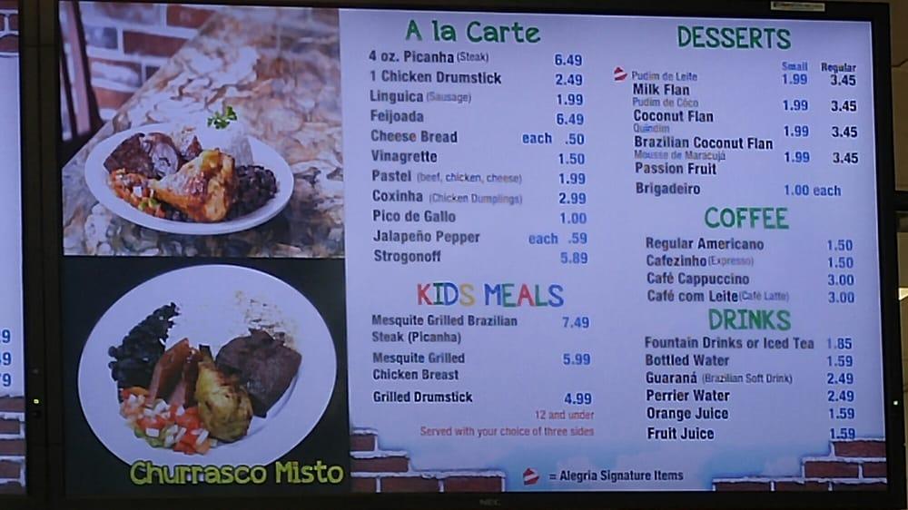 Menu at Alegria restaurant, Katy