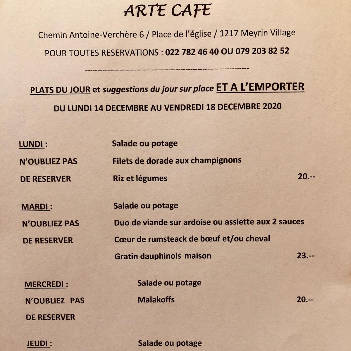 Menu da Arte Cafe, Meyrin