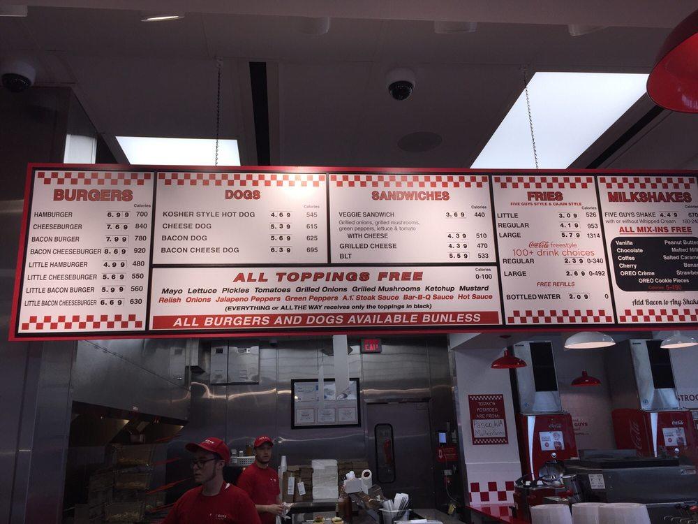 Menu at Five Guys fast food, Burbank