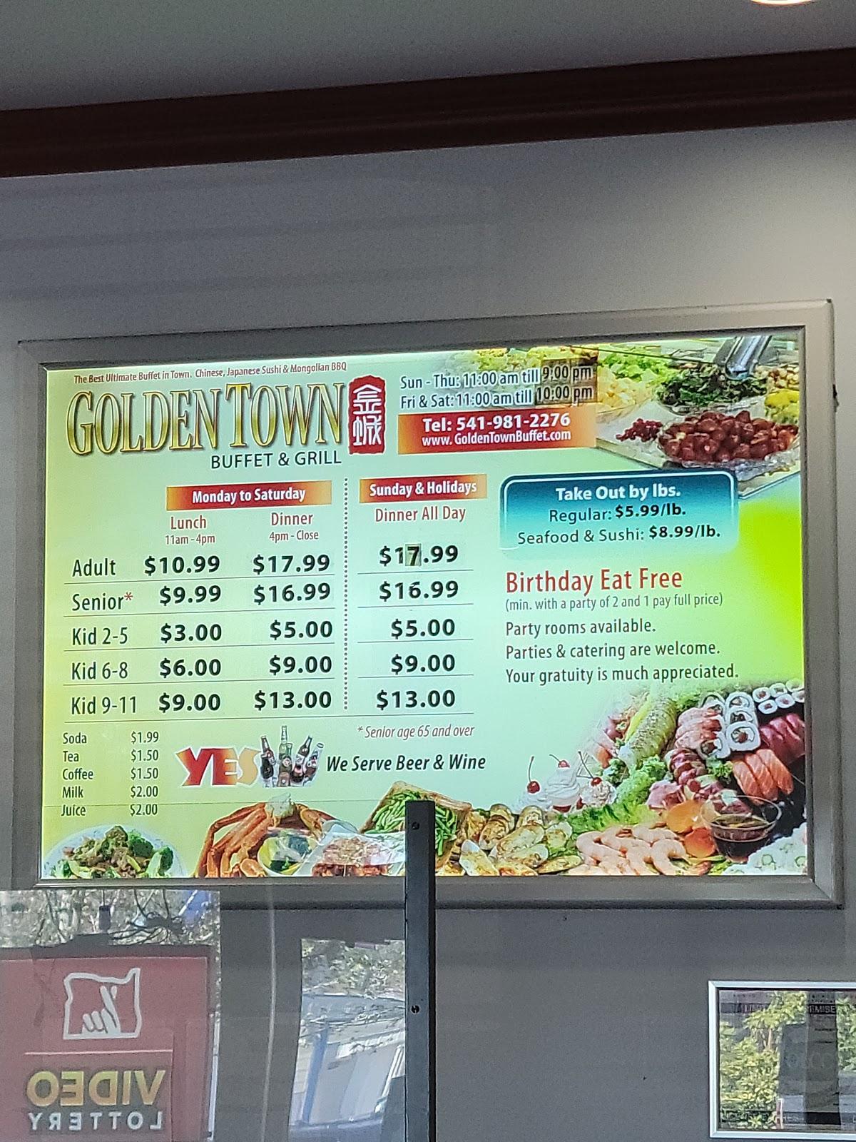 Menu at Golden Town Buffet restaurant, Albany, Pacific Blvd SE